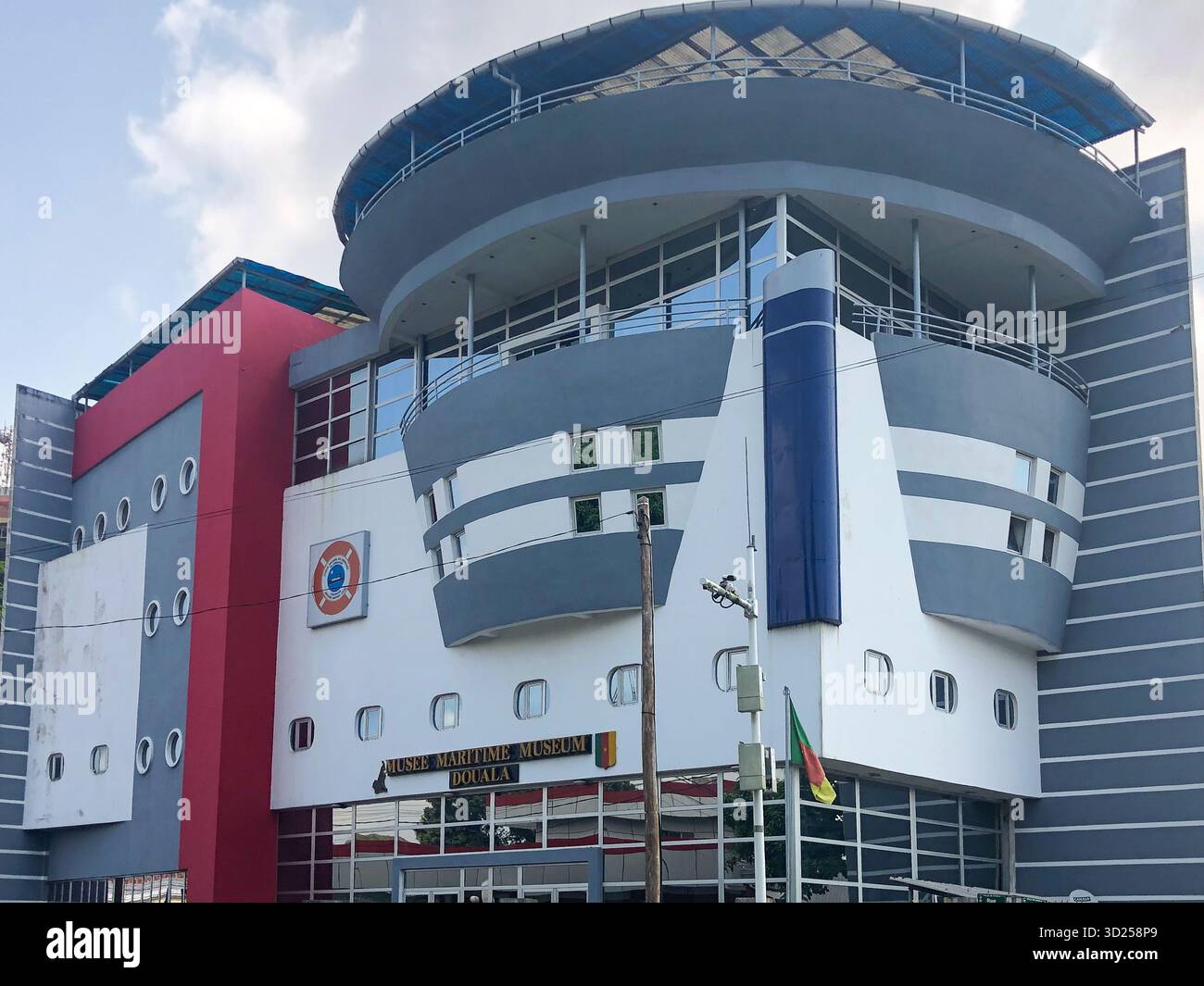 Building of the Maritime museum of Douala, Cameroon, shaped like a boat ...