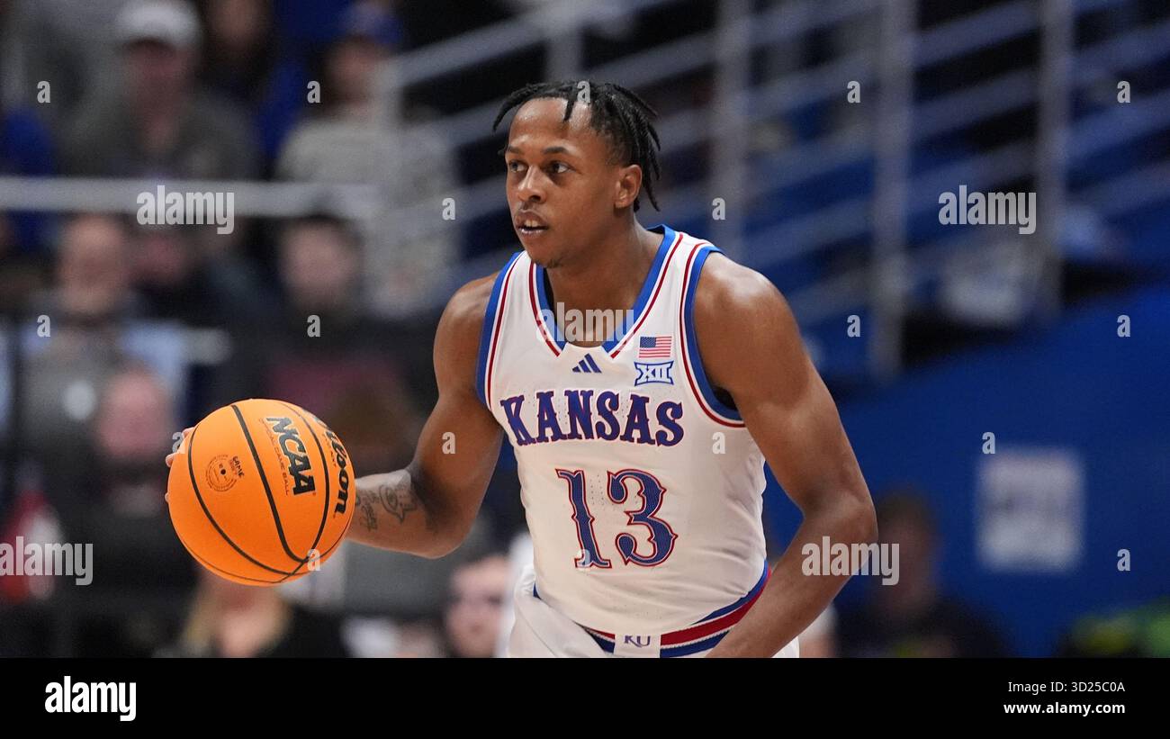 Kansas guard Elmarko Jackson drives during the first half of an ...