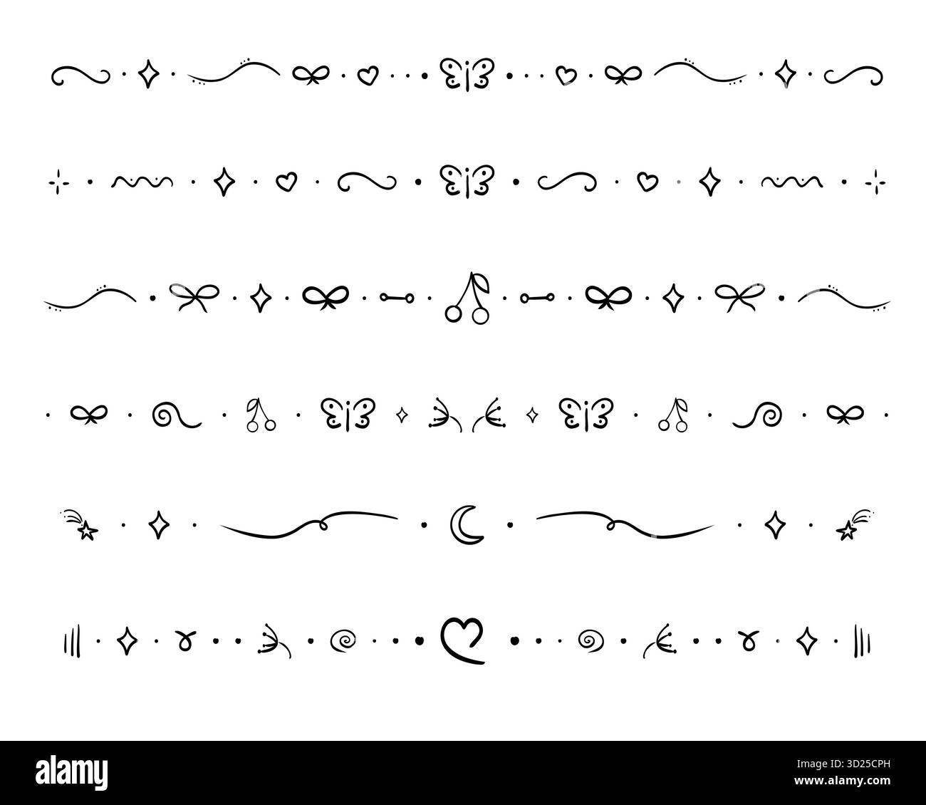 Line divider, cute border hand drawn elements separator. Set geometric ...