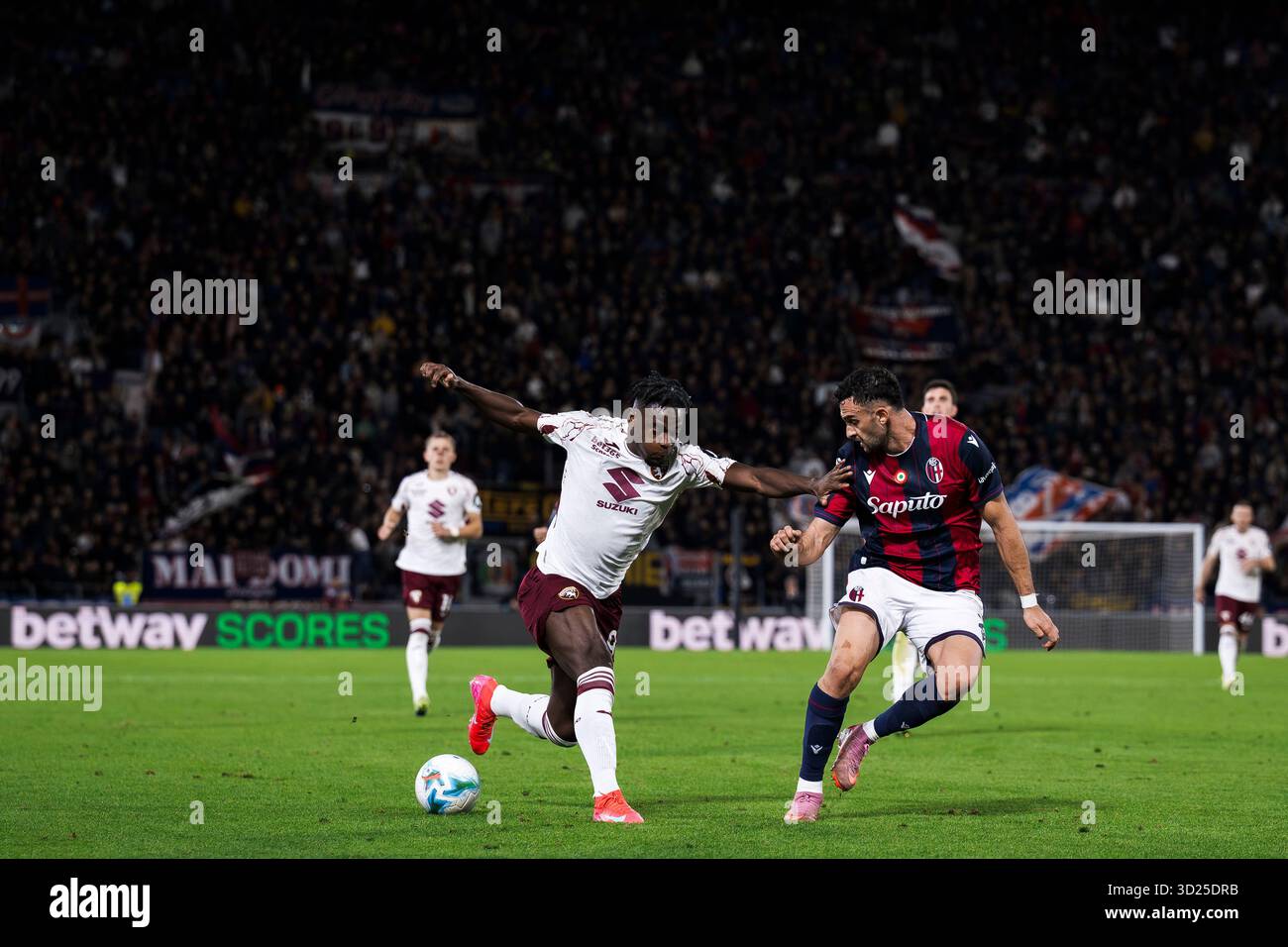 Duvan Zapata of Torino FC compete sfor the ball with Charalampos ...