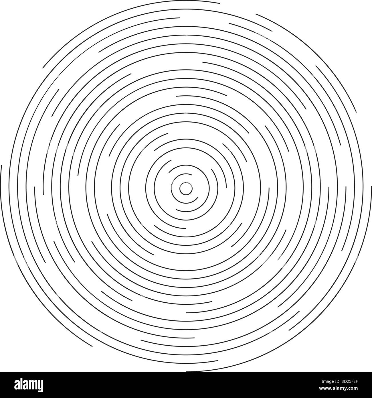 Circular ripple shape. Concentric circles with broken lines isolated on ...