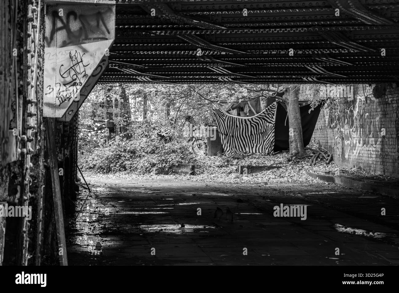 Makeshift shelter homeless person Black and White Stock Photos & Images ...