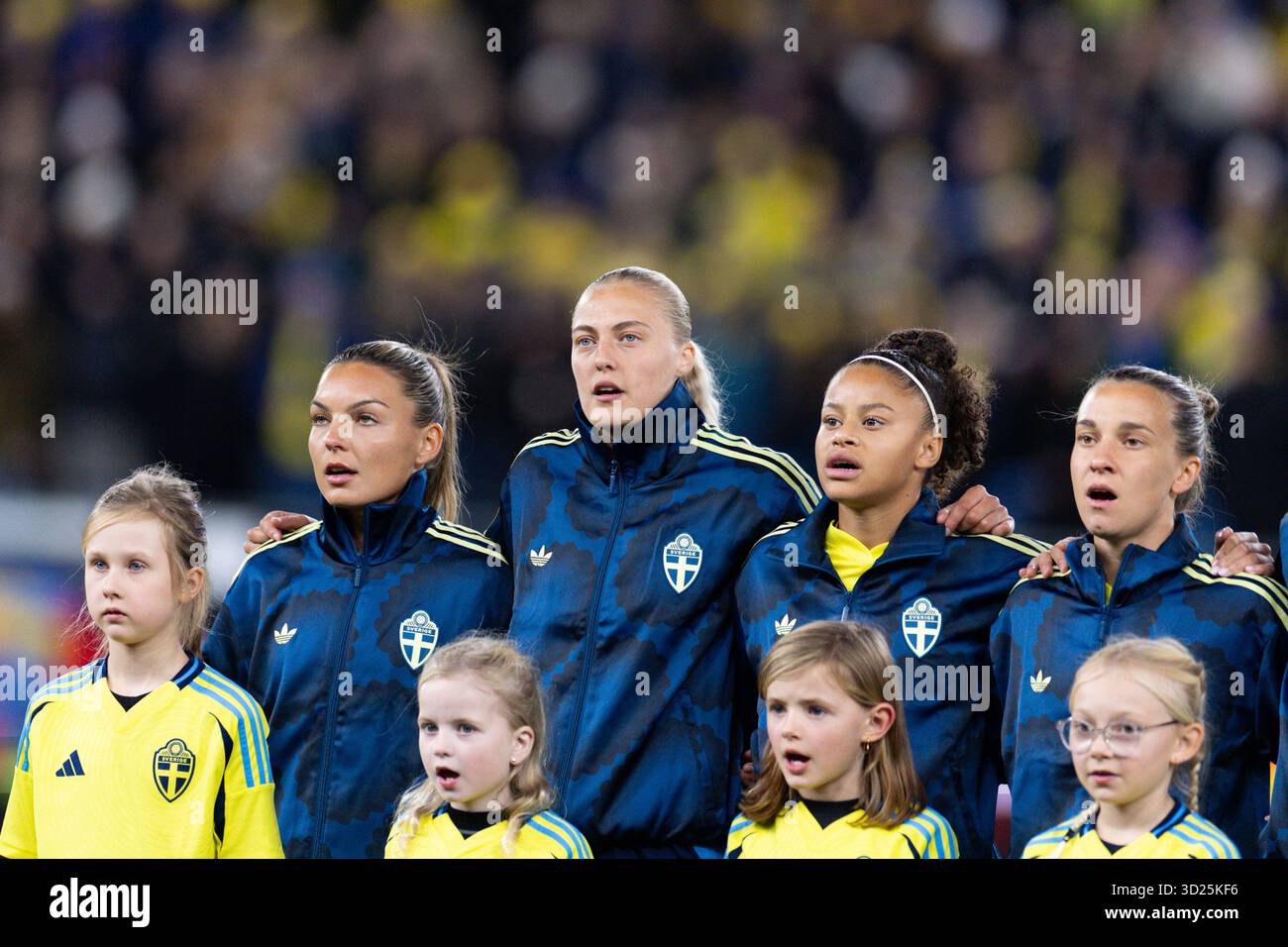 Players of Sweden are seen during the national anthem before the semi ...