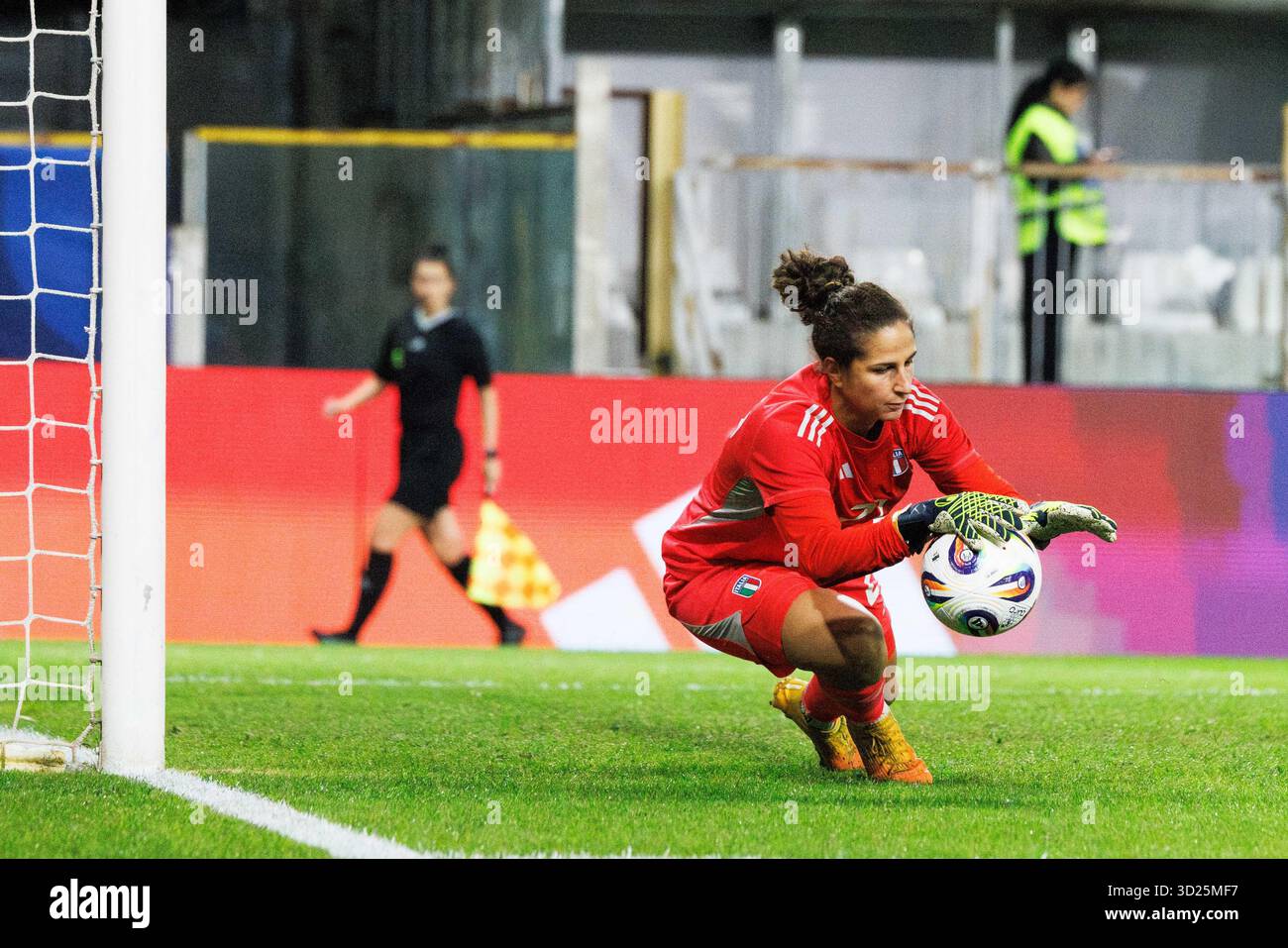 Francesca Durante of Italy is seen stops a shot during the friendly ...