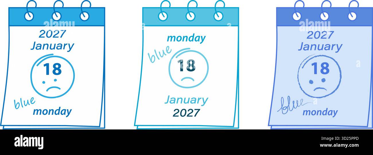 Hand Drawn Text Blue on Calendar Pages with Blue Monday Date in 2027 ...