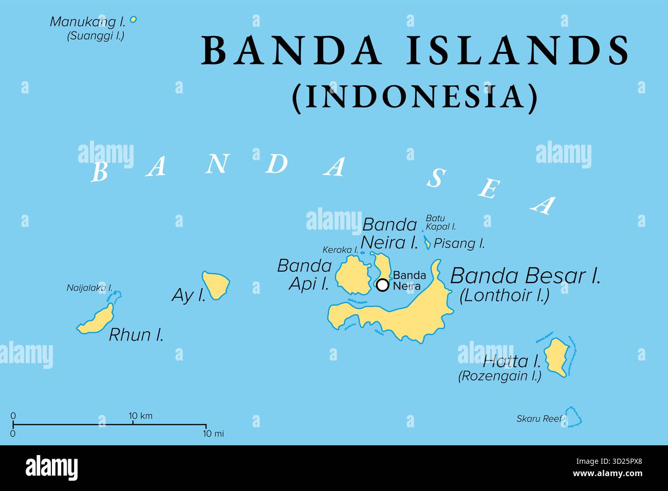 Banda Islands, part of Maluku Islands, Indonesia, political map. Group ...