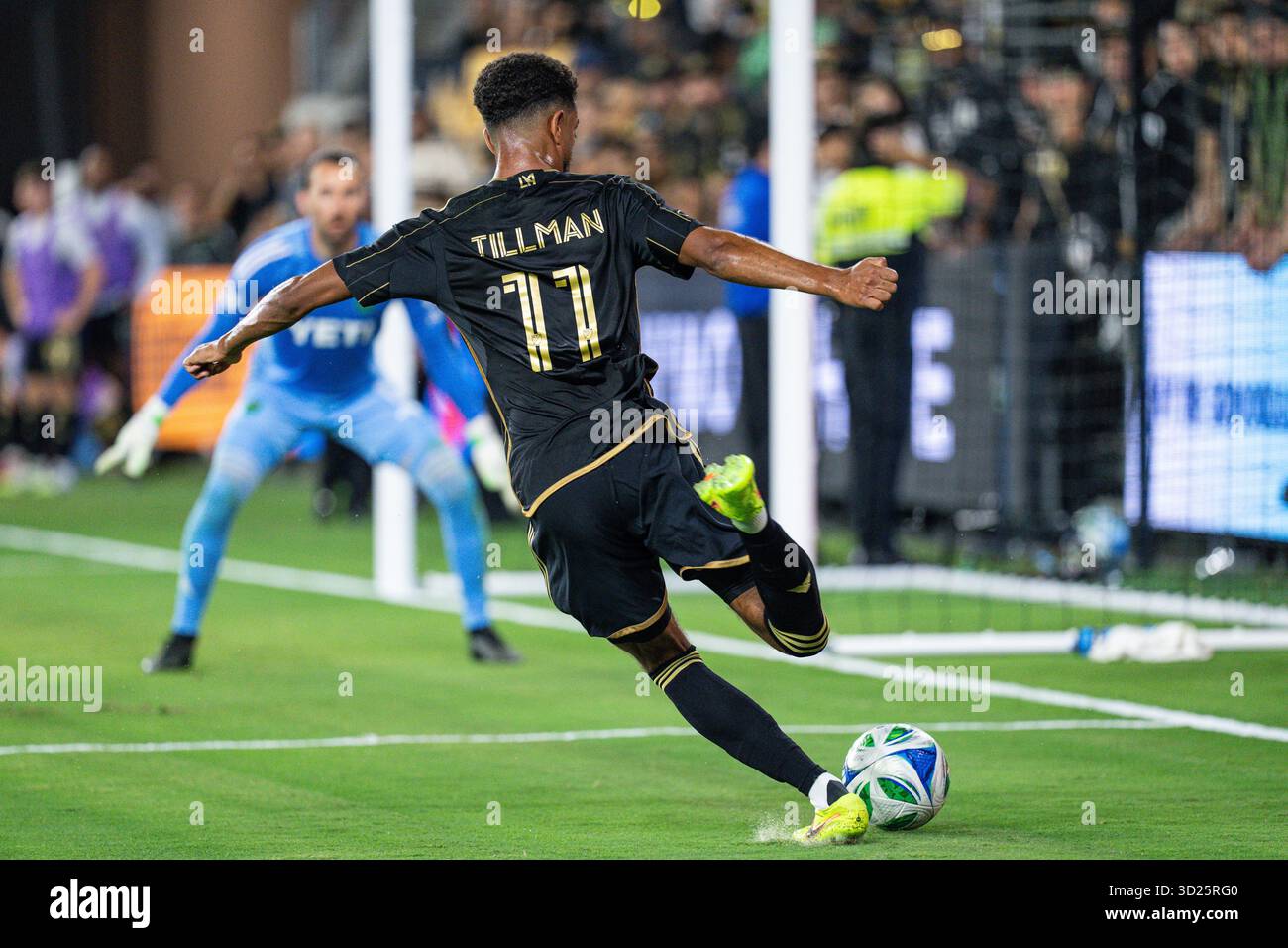 LAFC midfielder Timothy Tillman (11) sends a pass during the MLS ...