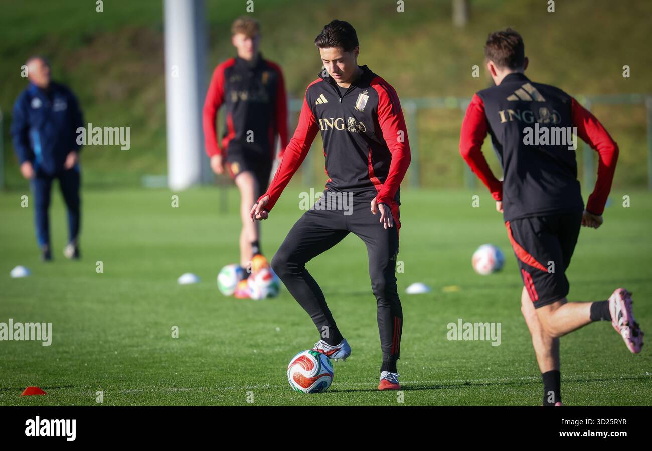 Belgium's Lucca Darcon and pictured in action during a training session ...