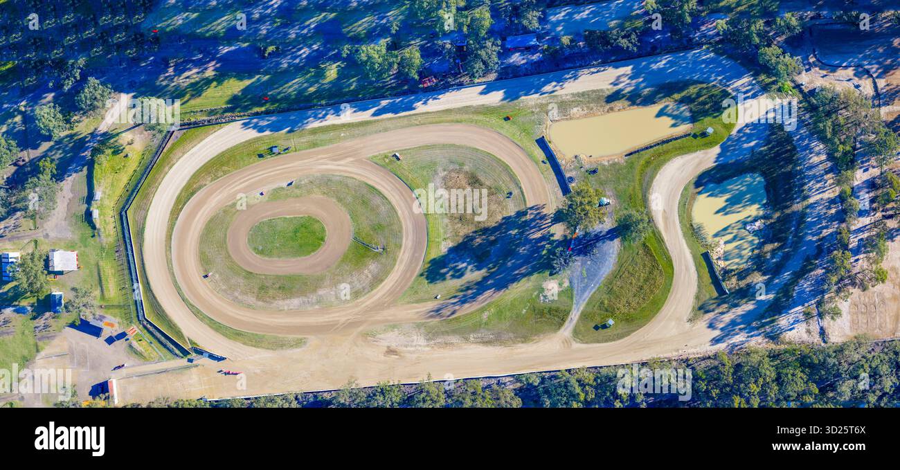 Drone aerial panoramic photograph of the Nepean Raceway speedway dirt ...