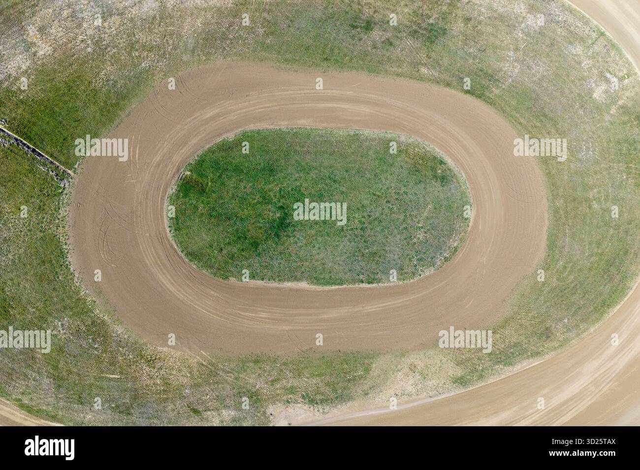 Drone aerial photograph of a section of a large oval shaped dirt ...