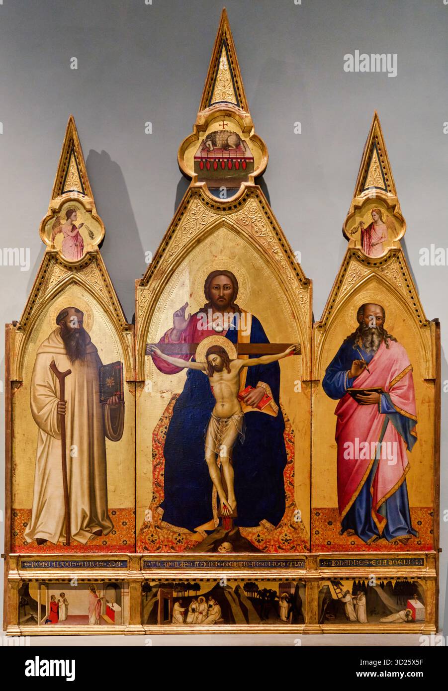 The Trinity; Saint Romuald; Saint John the Evangelist, In the crowning ...