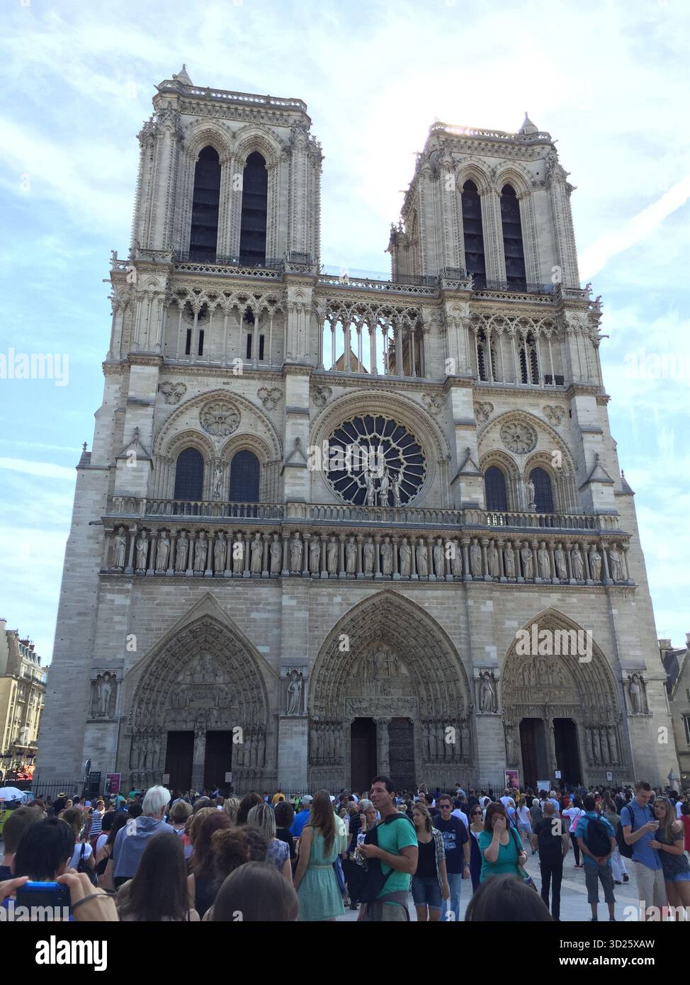 View of the West side of Notre Dame Cathedral, Paris, France, showing ...
