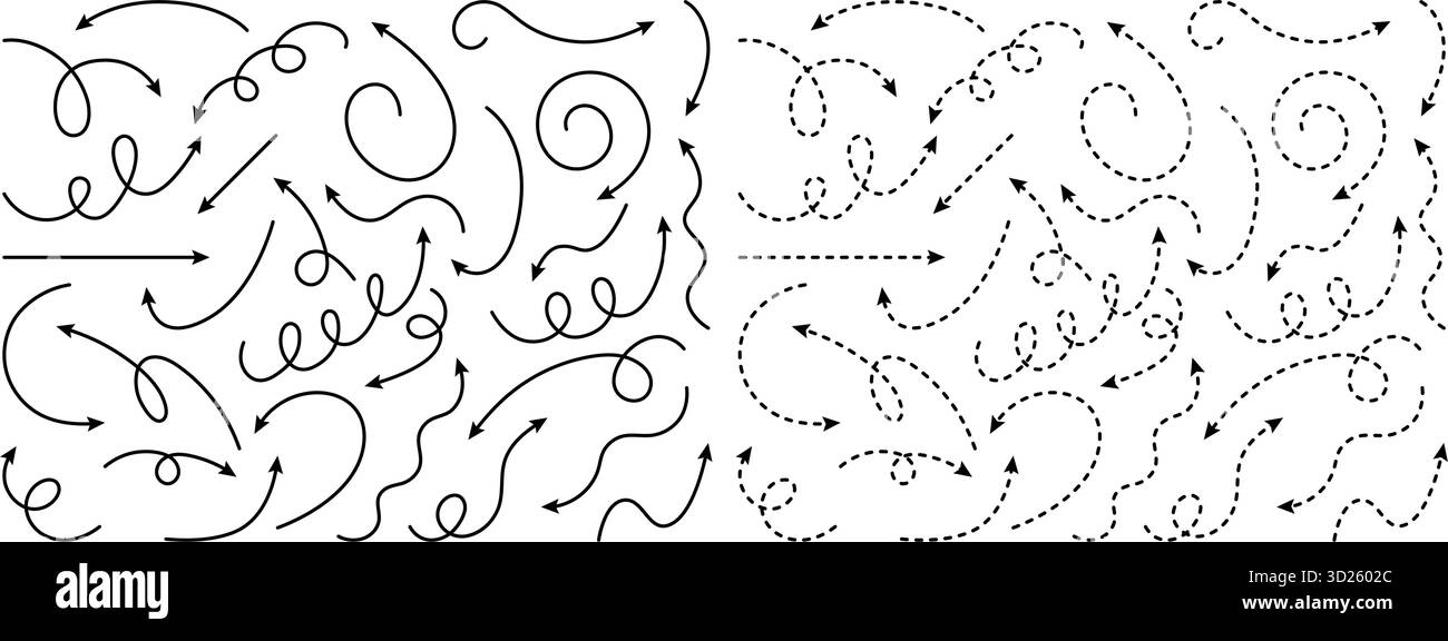Line arrow with dots. Curved dashes for direction. Wavy navigation ...