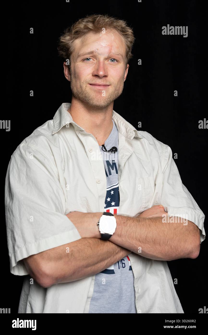 Olympic hopeful U.S. freestyle skier, Colby Stevenson, poses for a ...