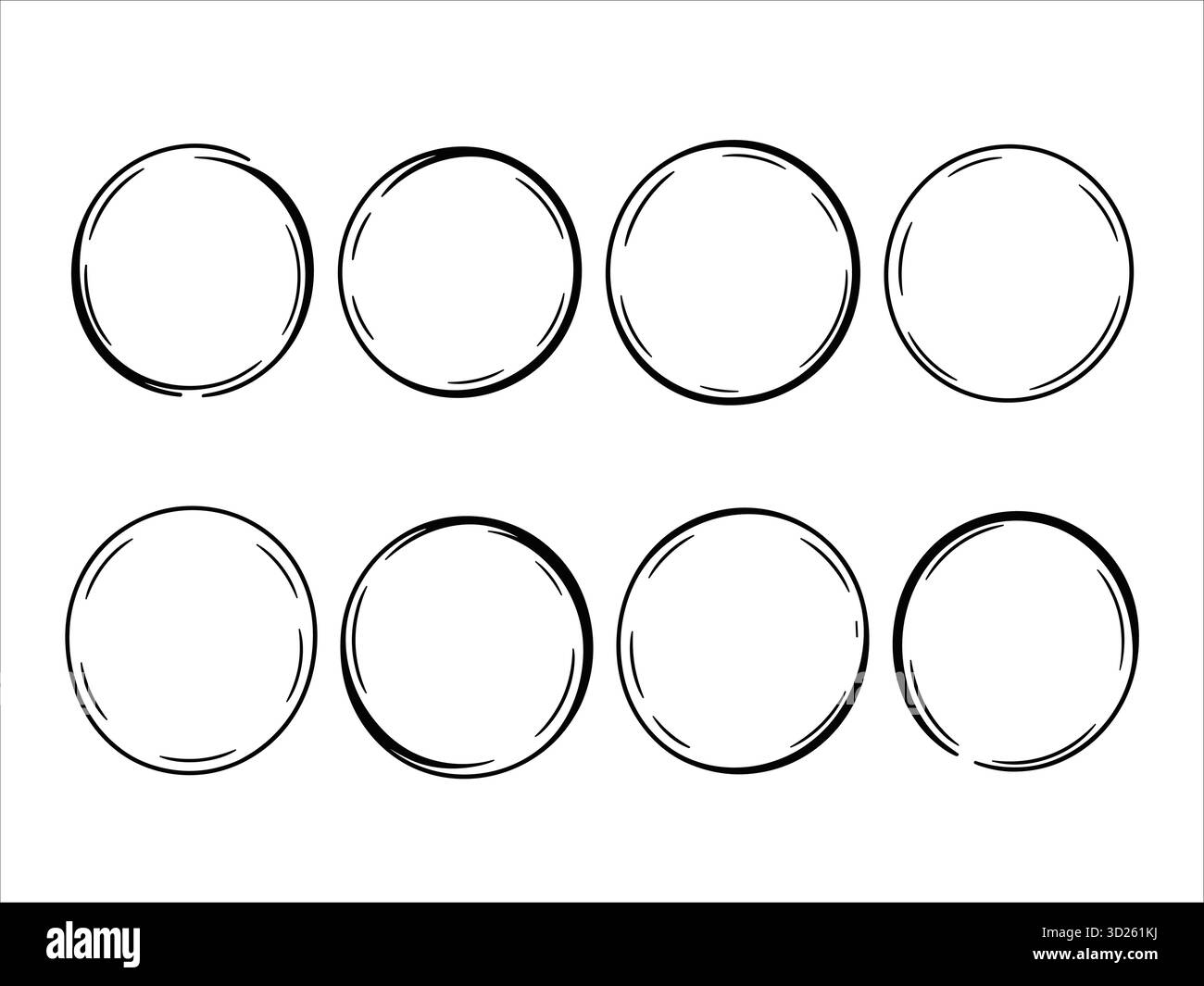 Minimal black-and-white design of eight bold circular rings on white ...