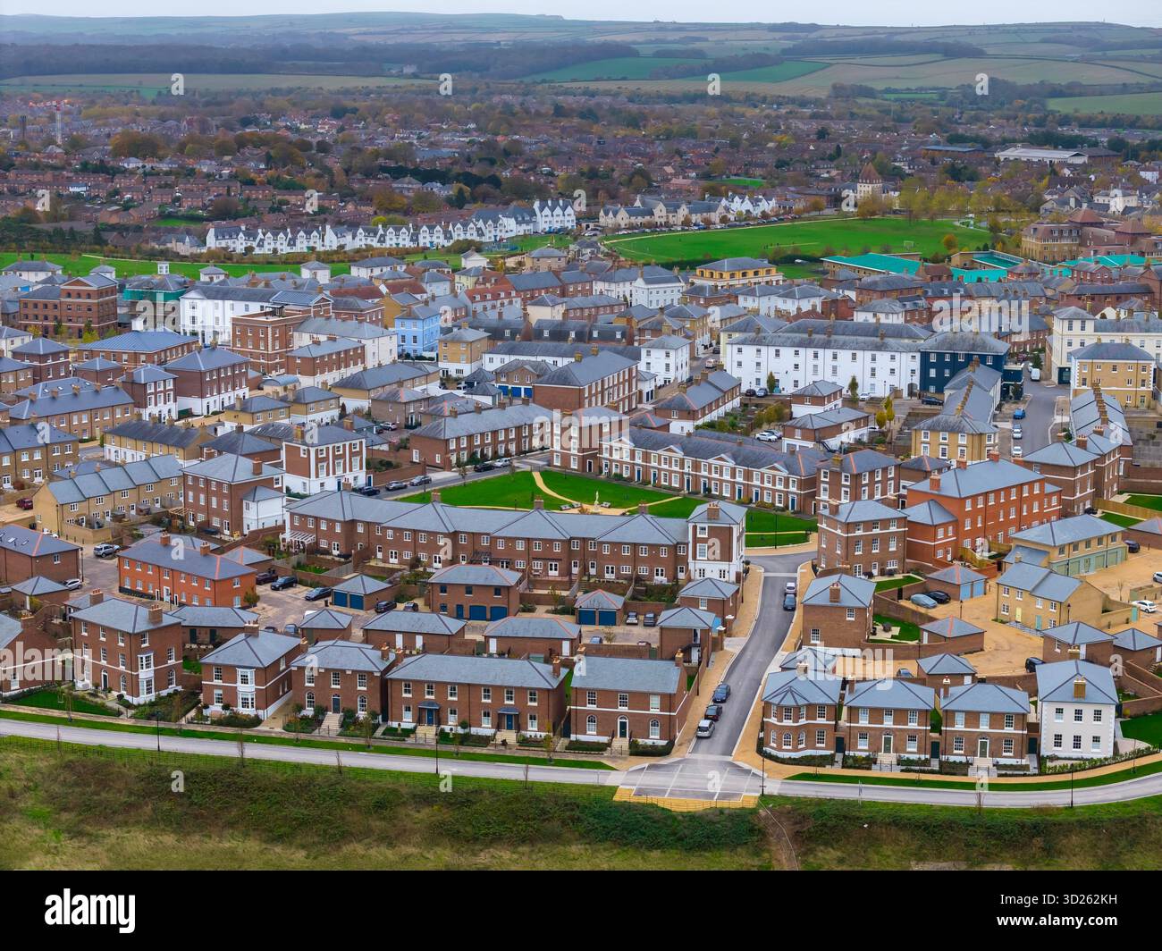 Poundbury, Dorset, UK. 30th October 2025. General aerial view of ...