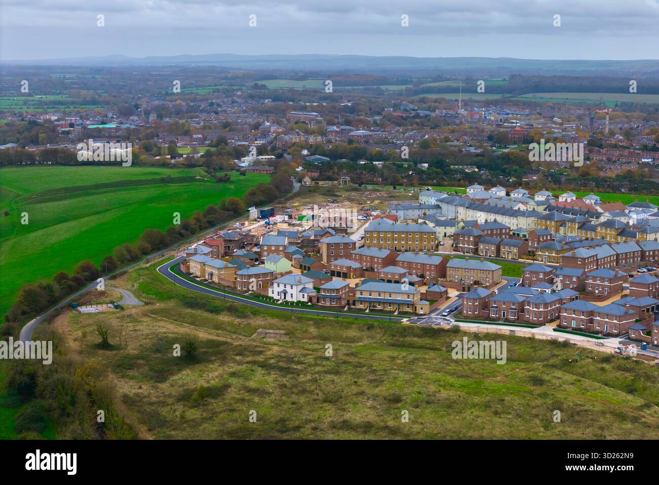 Poundbury, Dorset, UK. 30th October 2025. General aerial view of ...