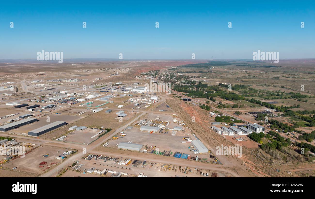 Aerial view of the city of Añelo, Neuquén. Shale Capital. Vaca Muerta ...