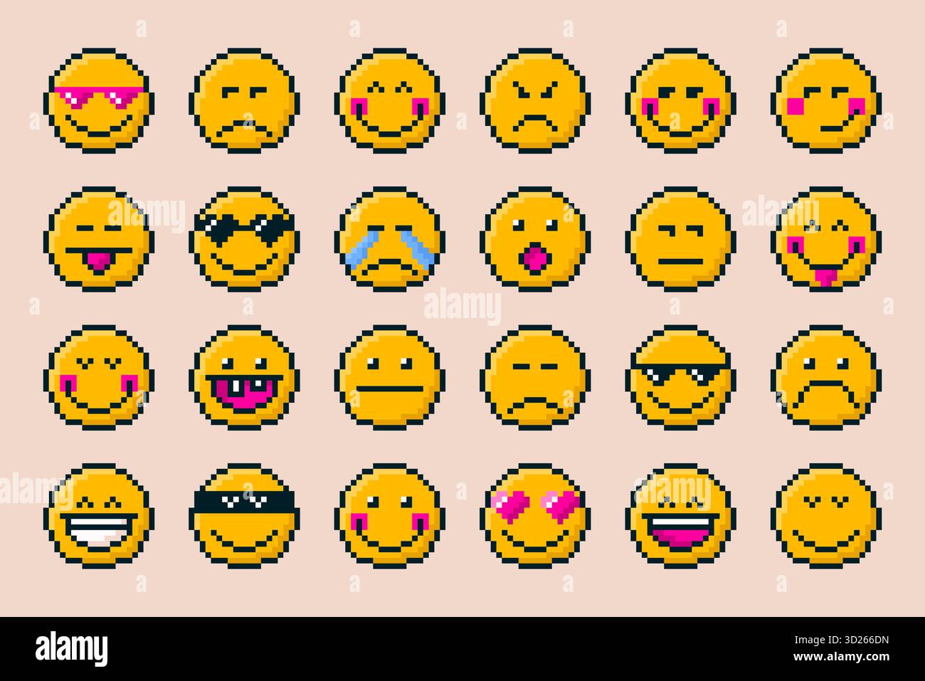 Pixel Art Emojis Set. Isolated Retro Clip Art Stock Vector Image & Art ...