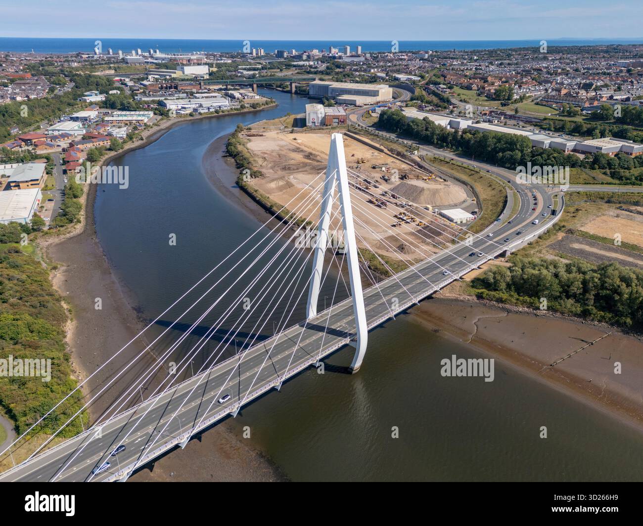Aerial view of the Northern Spire Bridge over the River Wear ...