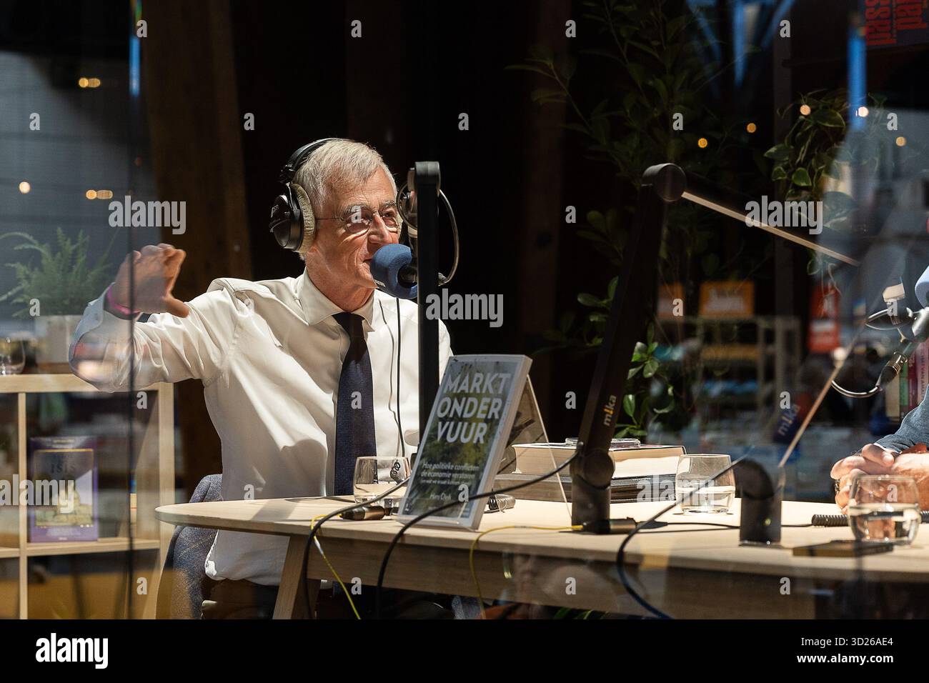Geert Bourgeois pictured during a podcast at the Boektopia book fair in ...