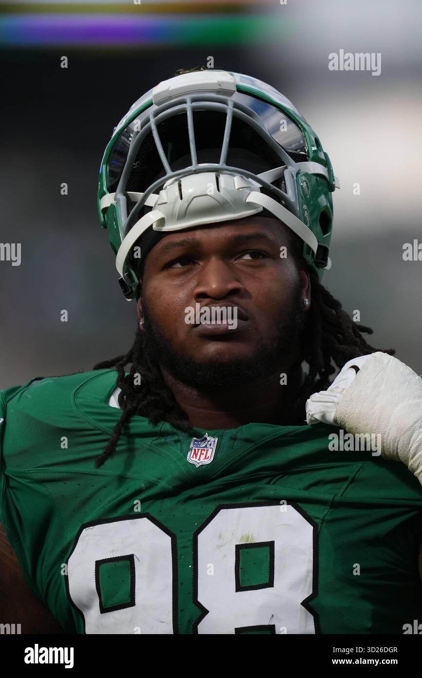 Philadelphia Eagles' Jalen Carter walks to the locker room at halftime ...
