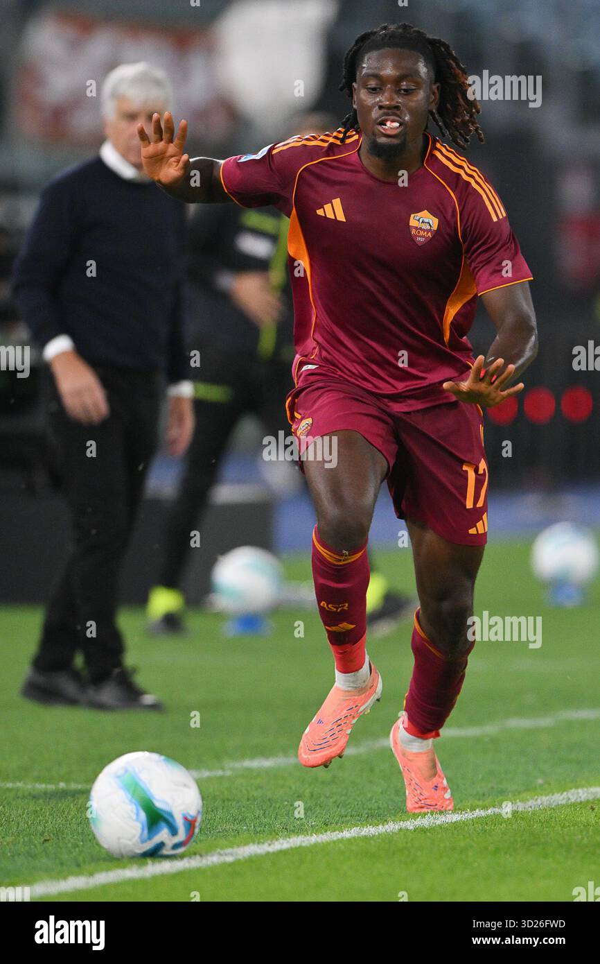 Olimpico Stadium, Rome, Italy - Manu Kone of AS Roma runs with the ball ...