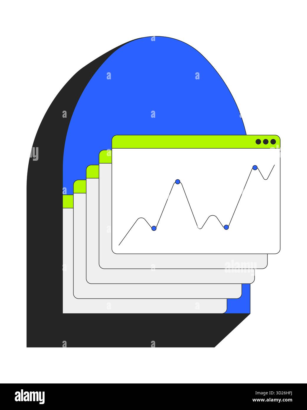 Stacked browser windows with line graph 2D cartoon object Stock Vector Image & Art - Alamy