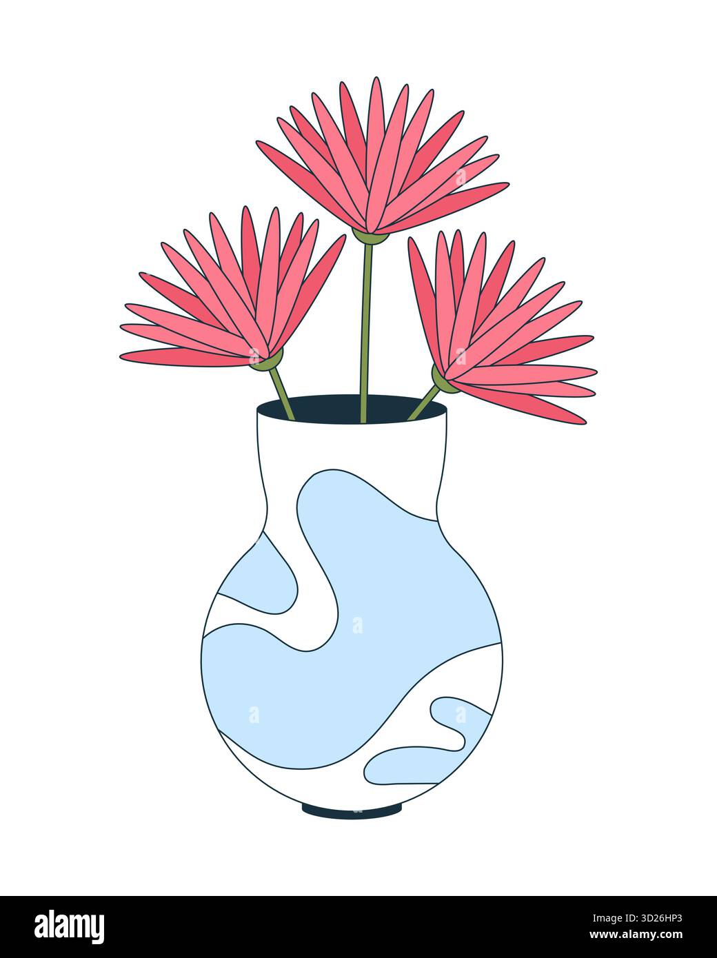 Decorative vase with fan shaped flowers 2D cartoon object Stock Vector ...