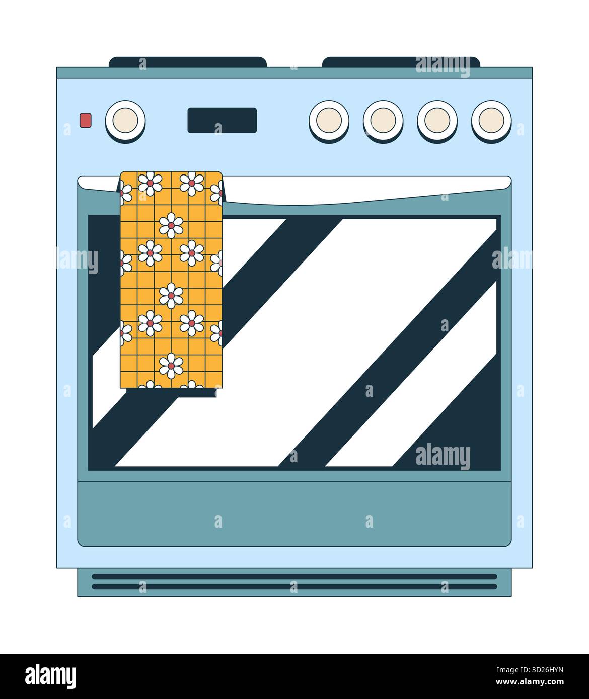 Retro oven with floral pattern towel 2D cartoon object Stock Vector ...