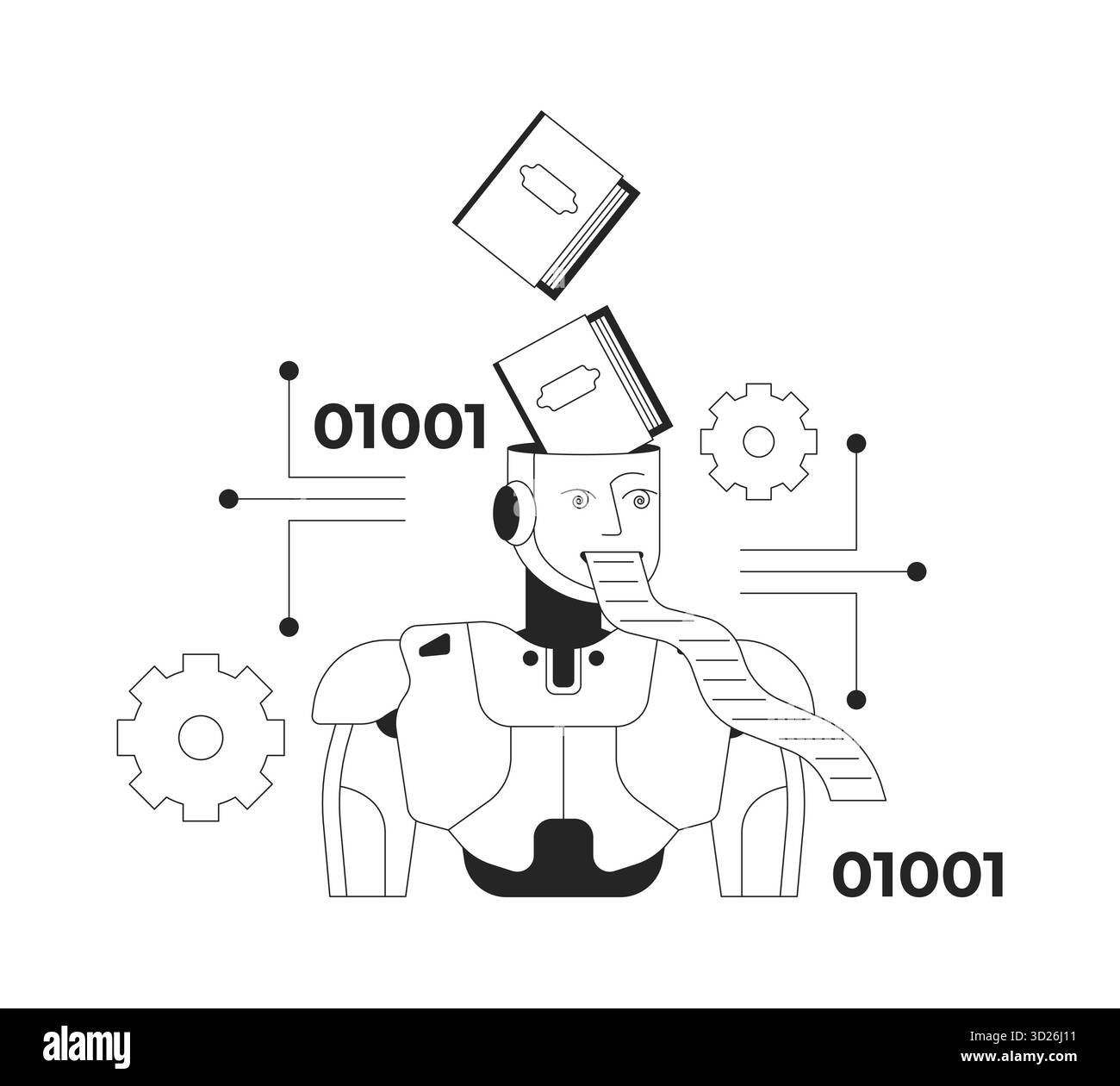 Artificial intelligence and copyright infringement line illustration ...