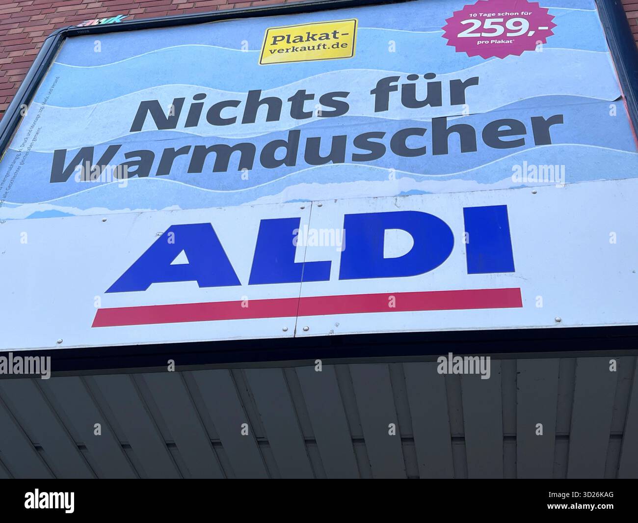 Aldi sign on wall. Aldi is a leading global discount supermarket in 18 ...