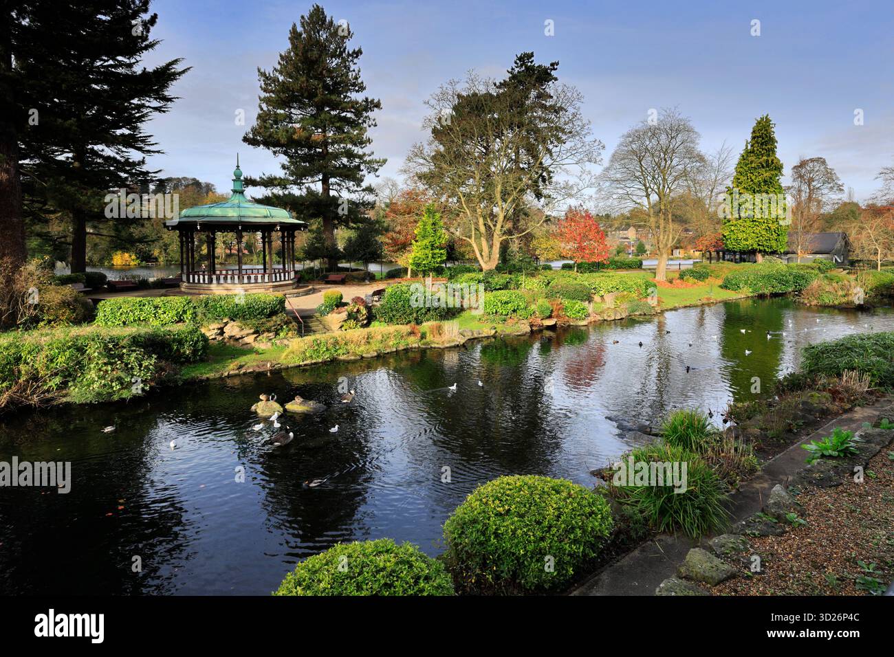 The River Gardens, river Derwent, Belper town, Amber Valley, Derbyshire ...