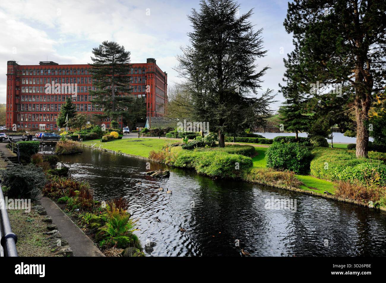 The River Gardens, river Derwent, Belper town, Amber Valley, Derbyshire ...