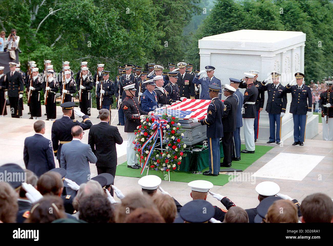 U.S. President Ronald Reagan attending Memorial Day ceremony honoring ...