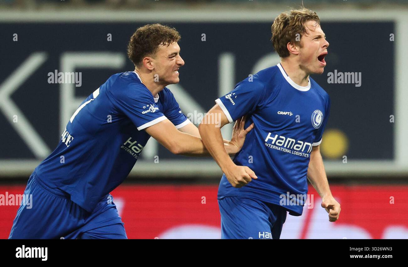 Gent's Matisse Samoise celebrates after scoring during a soccer game ...