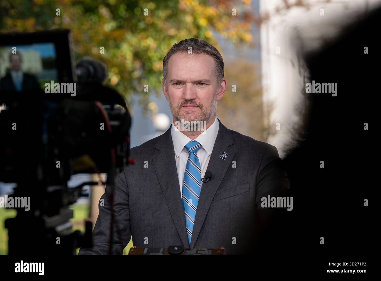 U.S. Trade Representative Jamieson Greer prepares to do a television ...