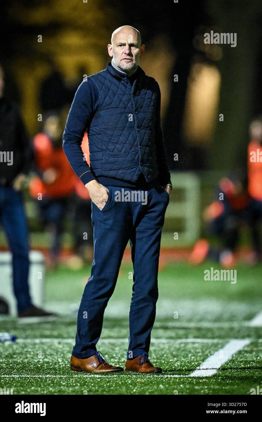Knokke's head coach Bert Dhont pictured during a soccer game between ...