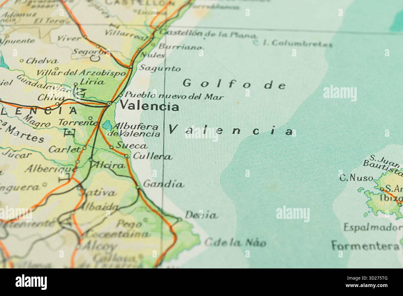 This is an old-fashioned map highlighting Valencia, featuring ...