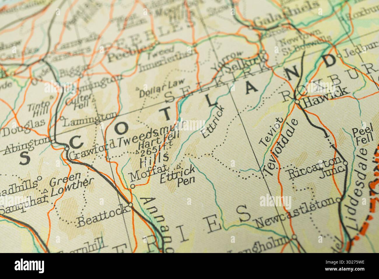 Vintage Scotland map with major cities labeled, detailed geographical ...