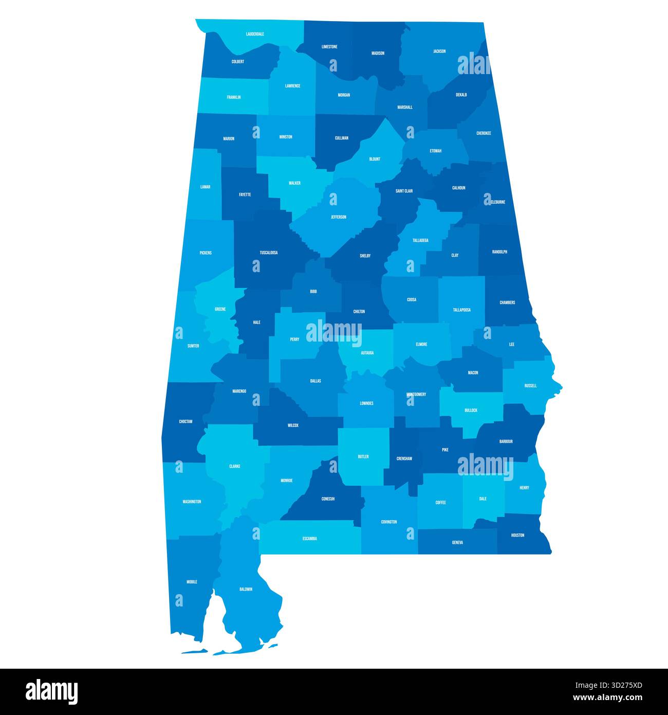 Alabama, AL - detailed political map of US state. Administrative map ...