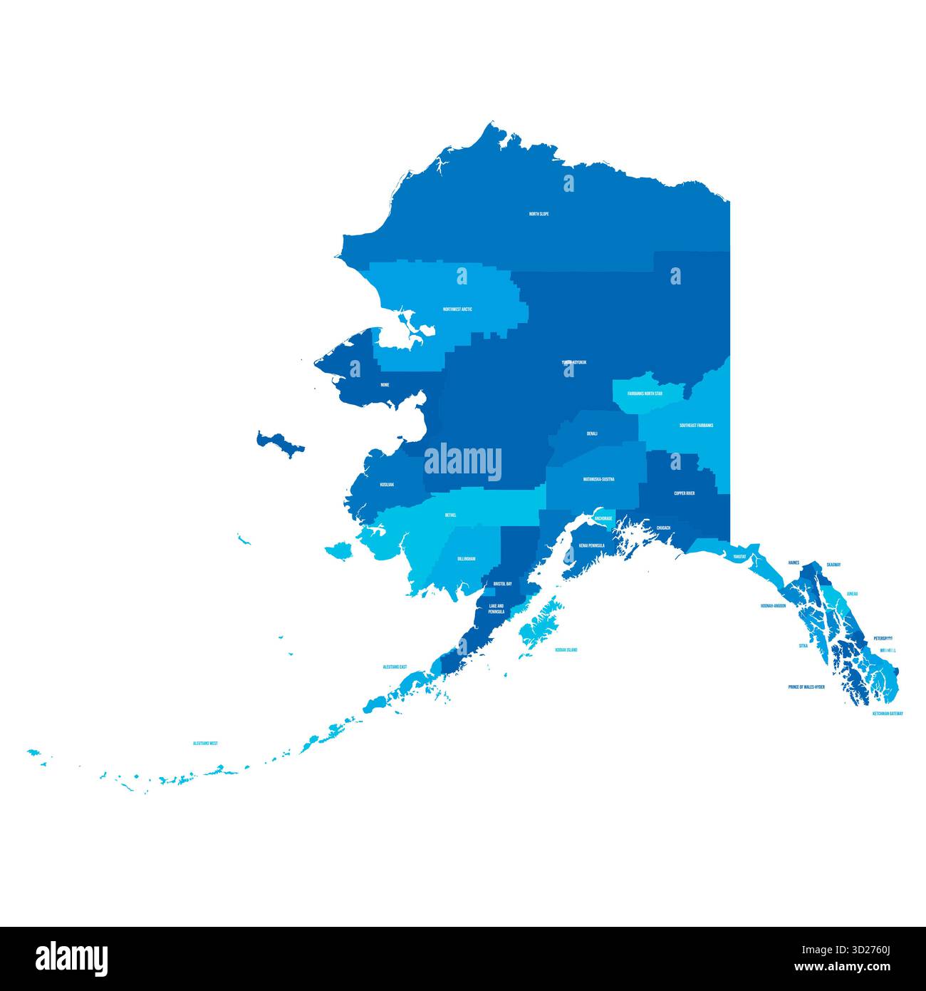 Alaska, AK - detailed political map of US state. Administrative map ...