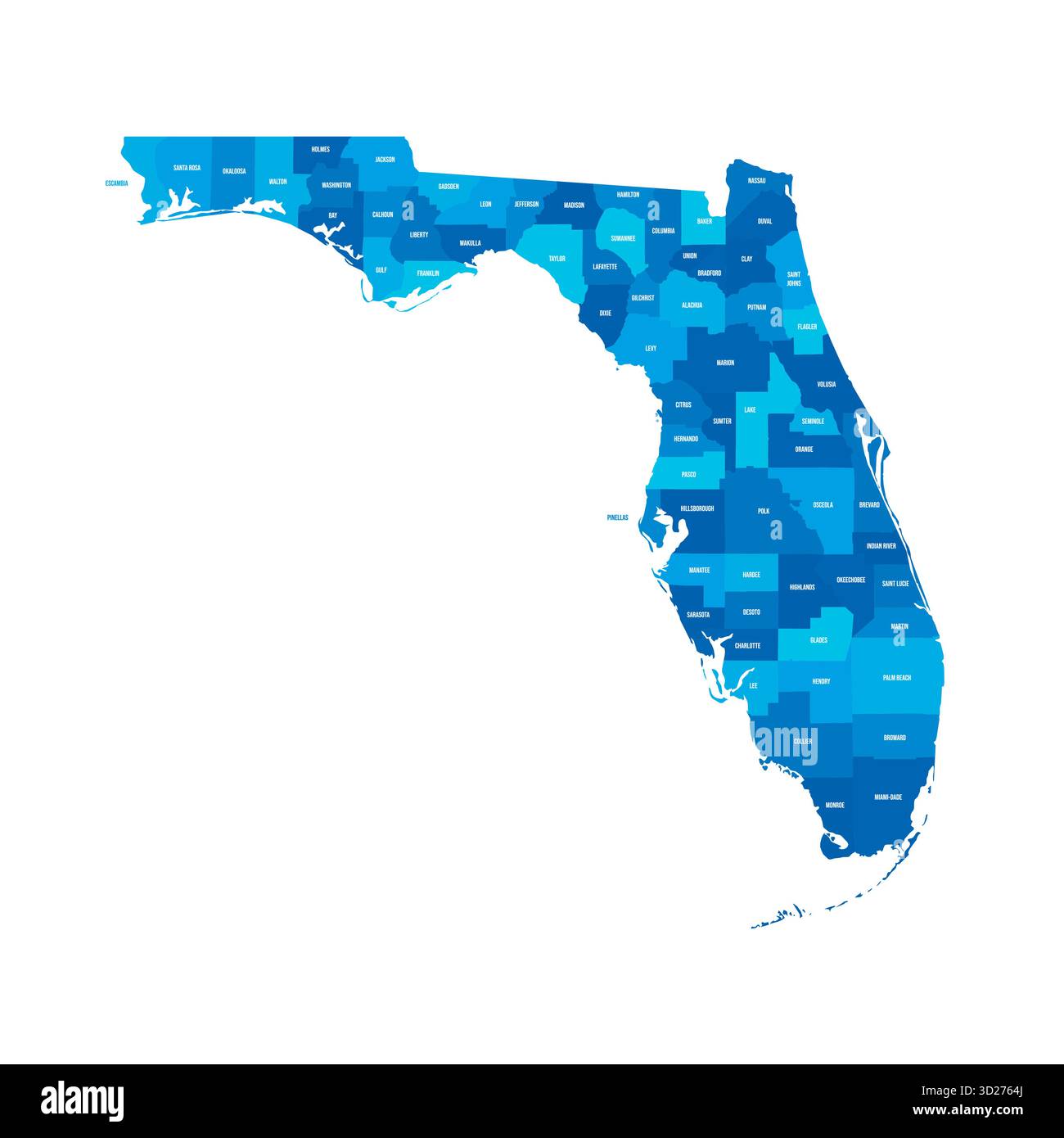 Florida, FL - detailed political map of US state. Administrative map ...