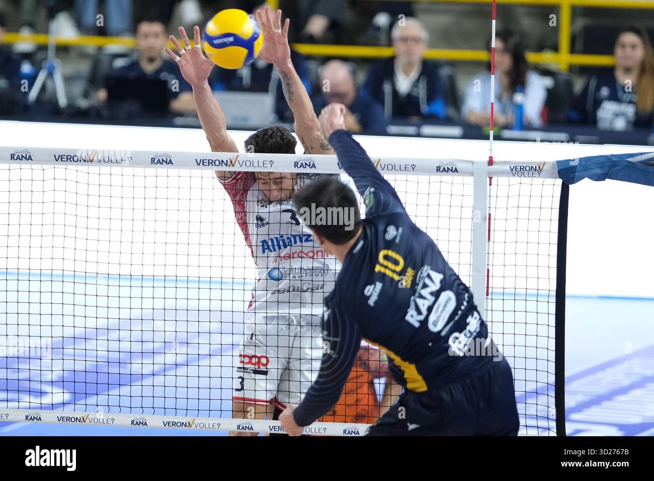 Block of Francesco Recine of Allianz Power Volley Milano during the ...