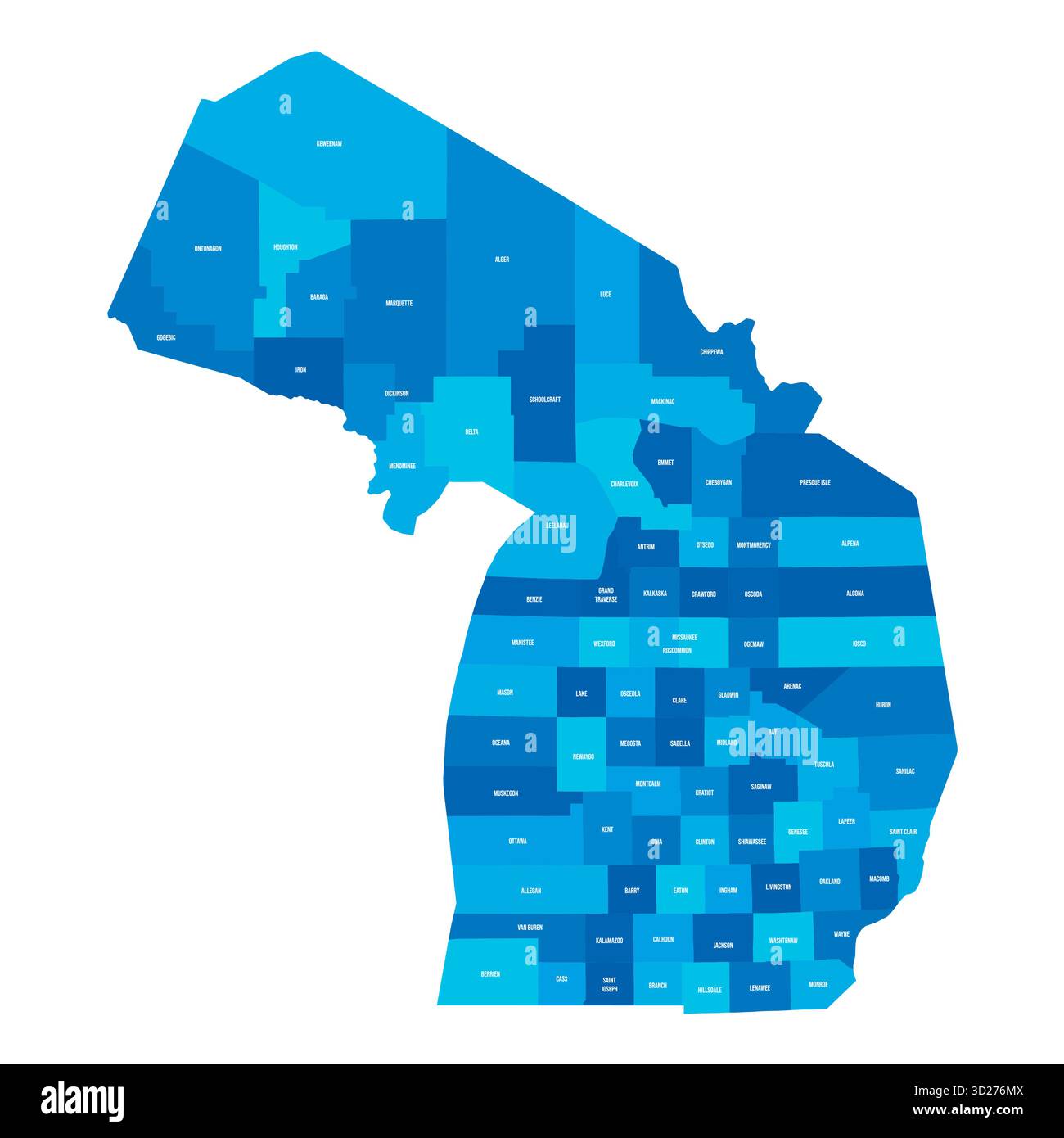 Michigan, MI - detailed political map of US state. Administrative map ...