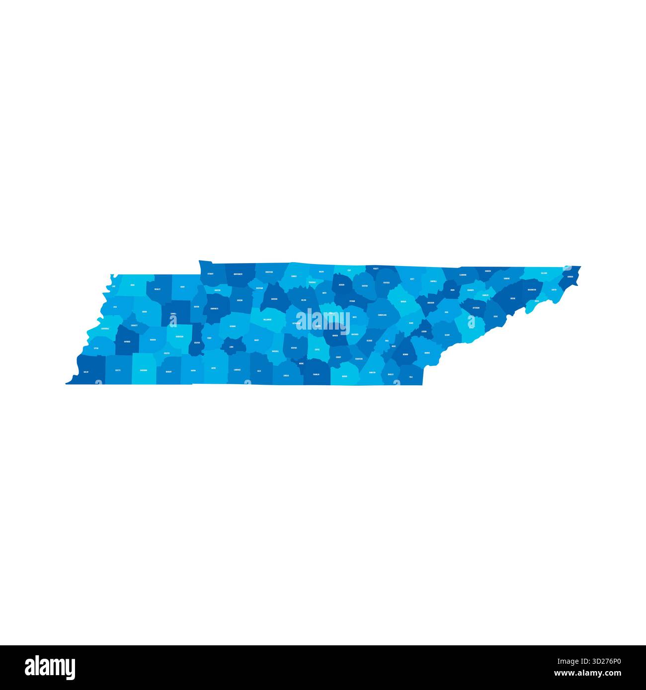 Tennessee, TN - detailed political map of US state. Administrative map ...