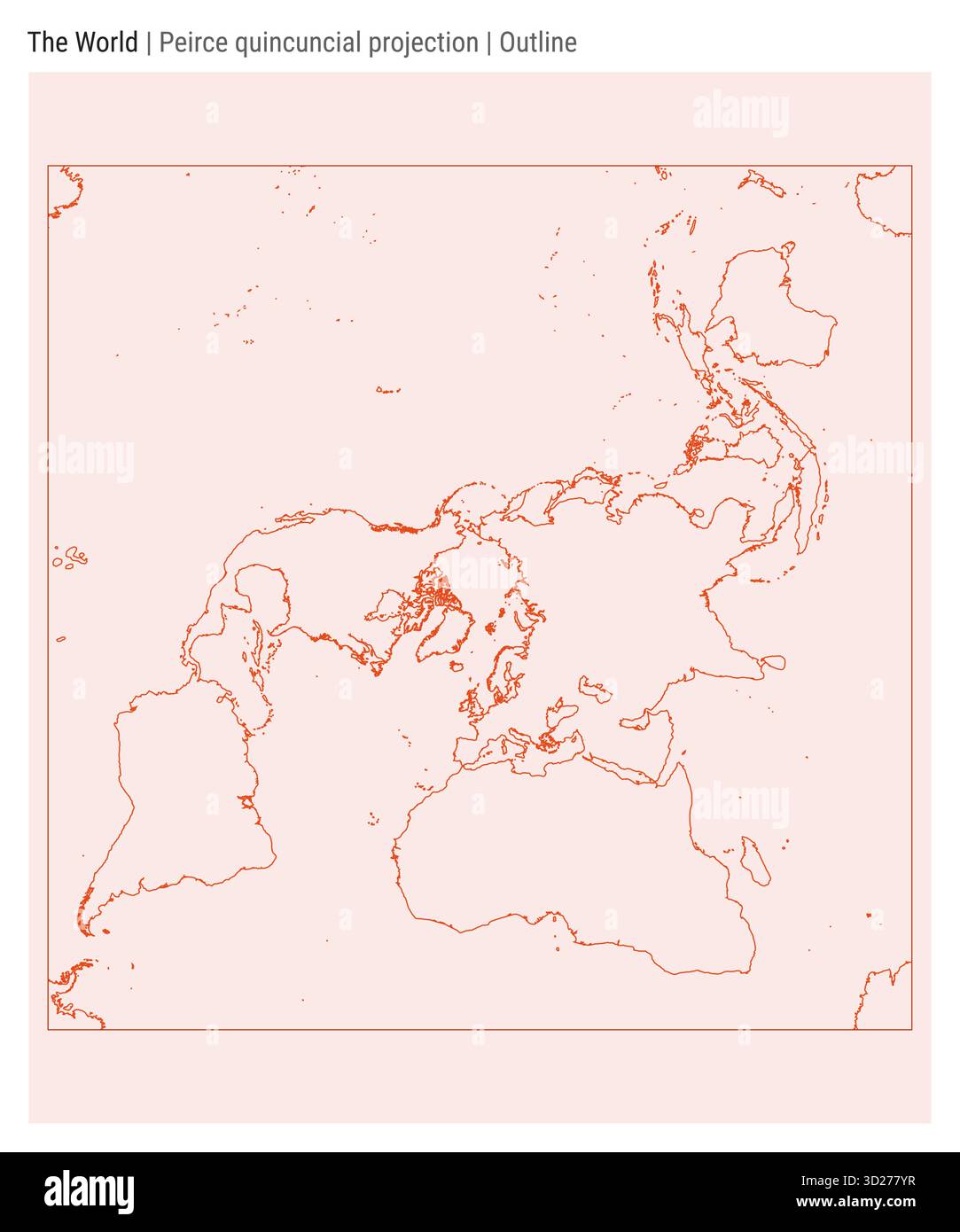 World Map. Peirce quincuncial projection. Outline style. High Detail ...
