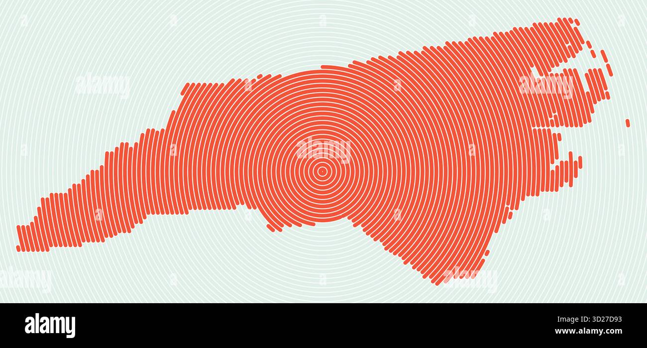 North Carolina shape rings. State map formed by stacked circles. North ...