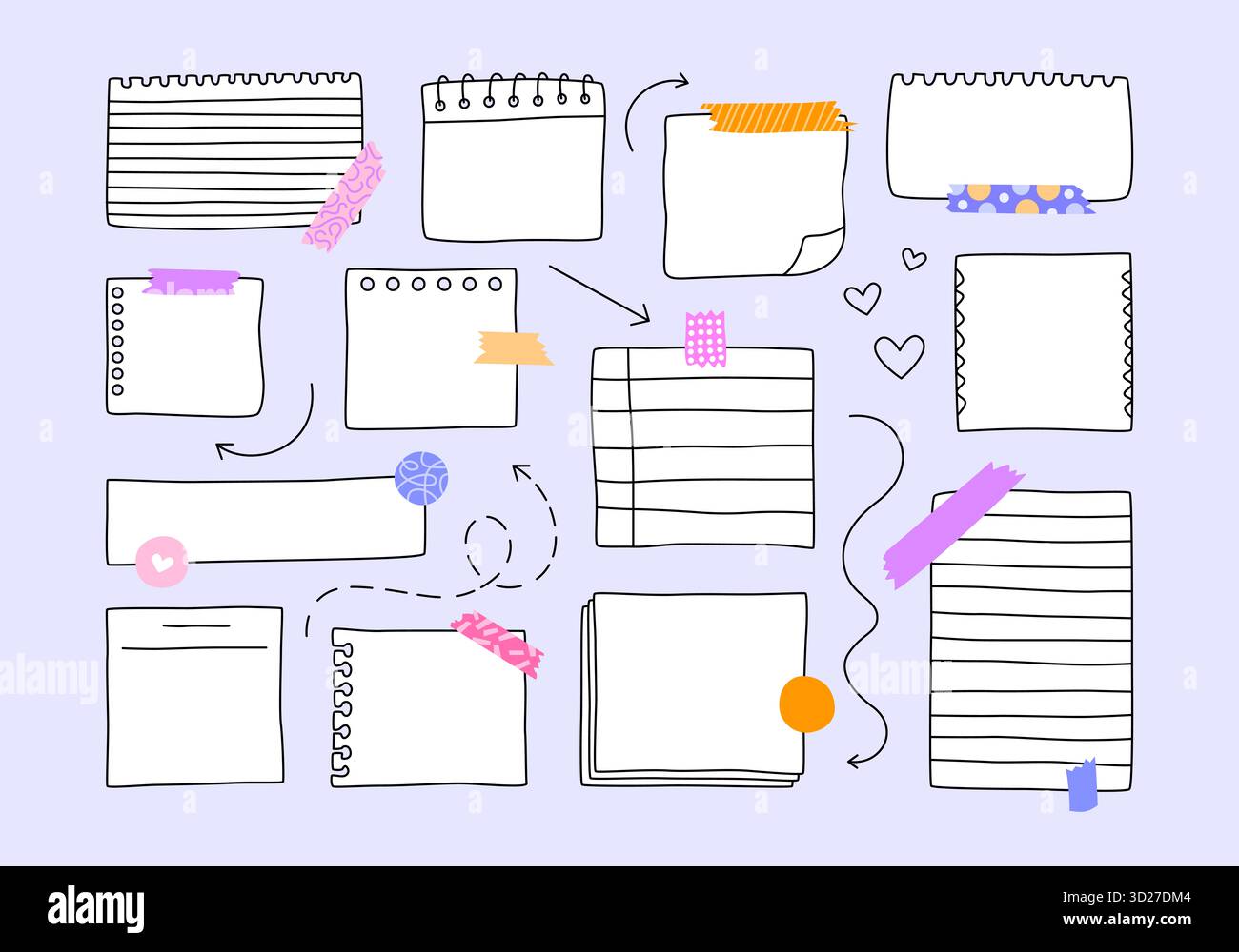 Doodle diary elements bullet journal cute stickers hi-res stock ...