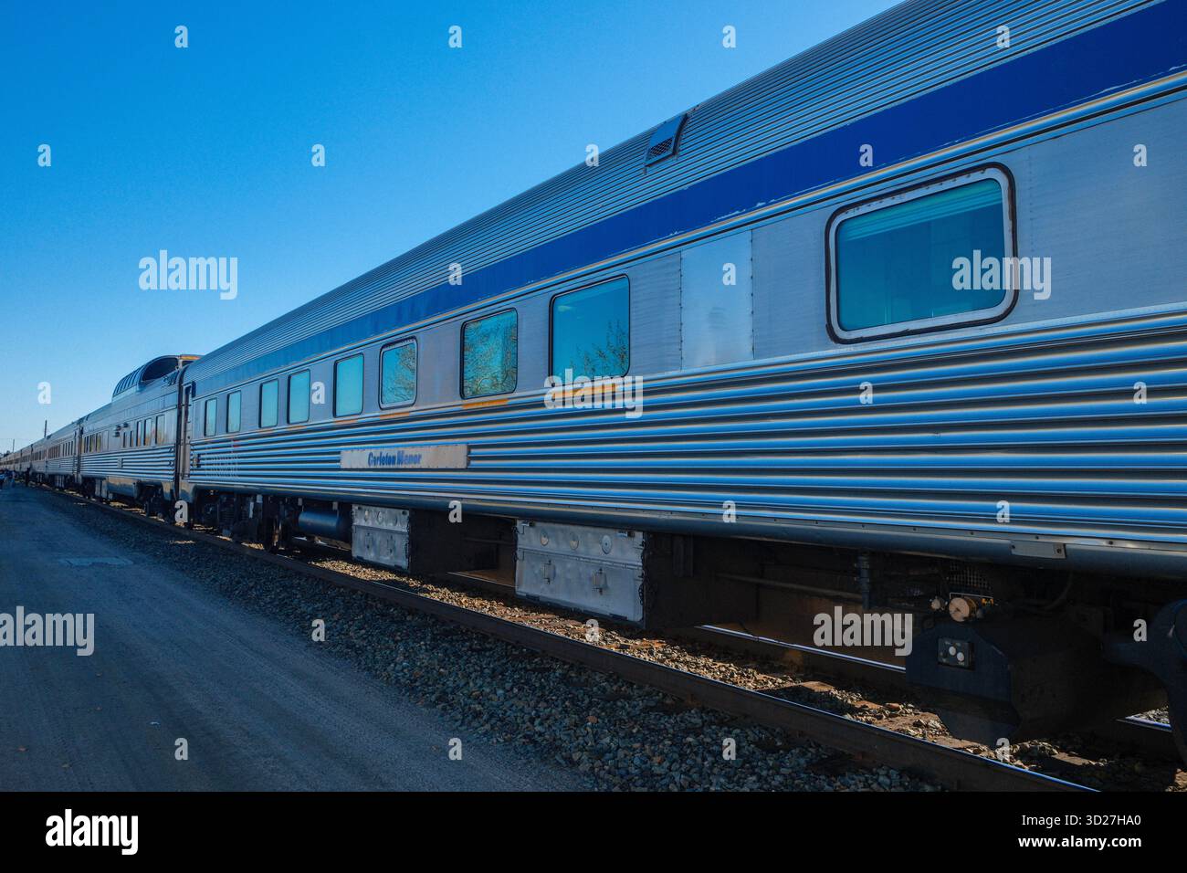 A Via Rail passenger train at a stop in Jasper, Alberta Stock Photo - Alamy